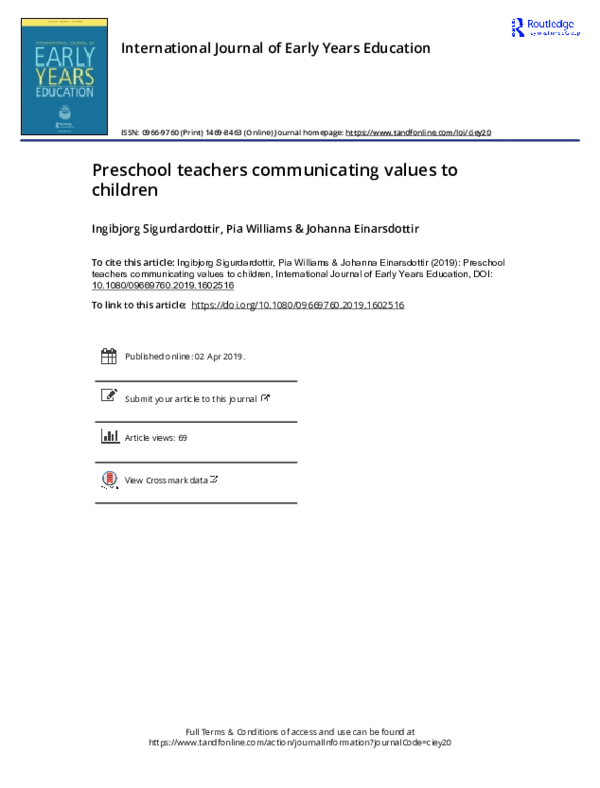 (PDF) Preschool teachers communicating values to children
