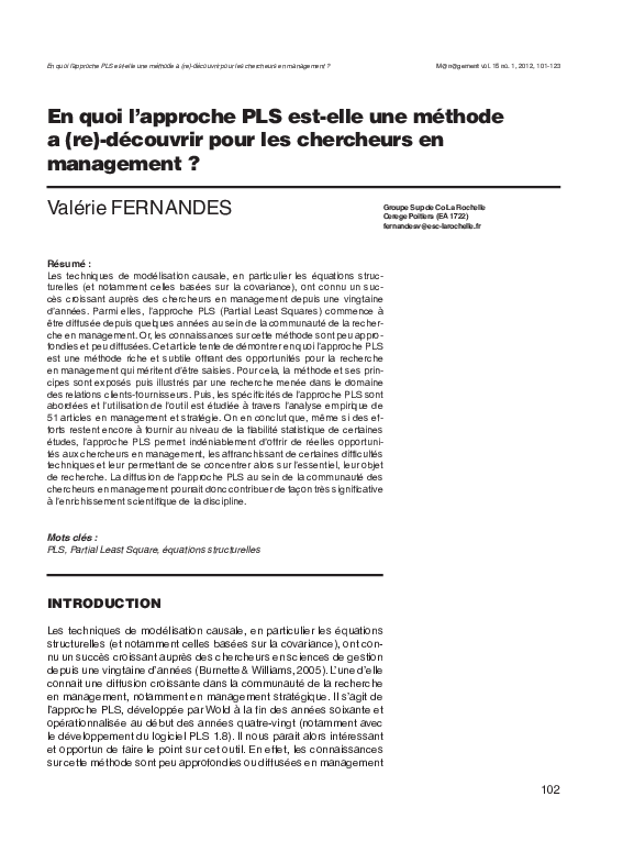 (PDF) En quoi l'approche PLS est-elle une méthode a (re)-découvrir pour ...