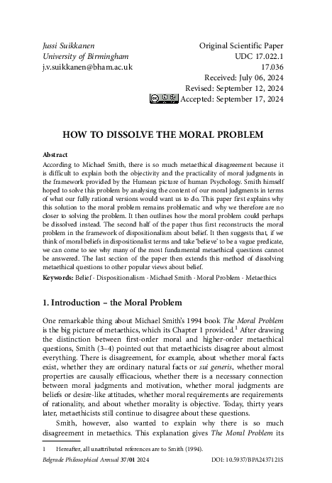 (PDF) How to Dissolve the Moral Problem