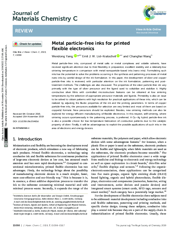 (PDF) Metal particle-free inks for printed flexible electronics