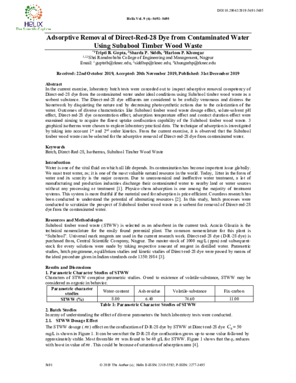 (PDF) Adsorptive Removal of Direct-Red-28 Dye from Contaminated Water ...