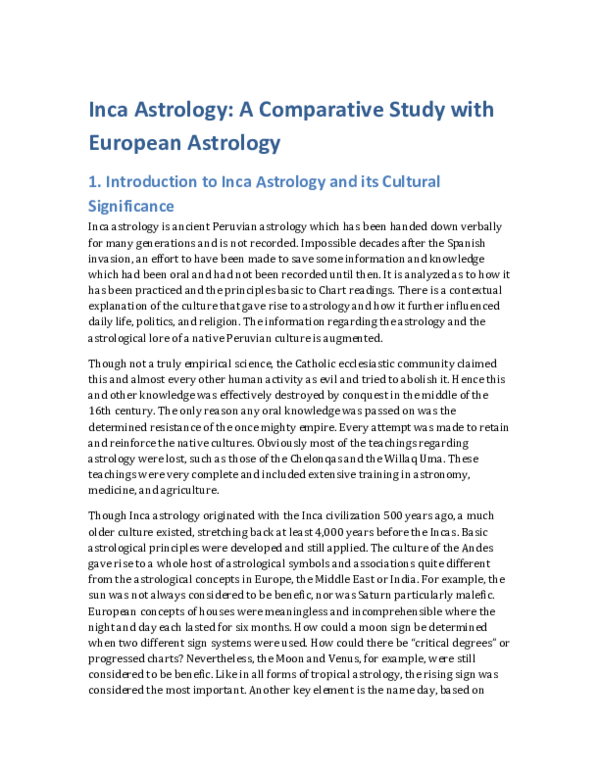 (PDF) Inca Astrology: A Comparative Study with European Astrology