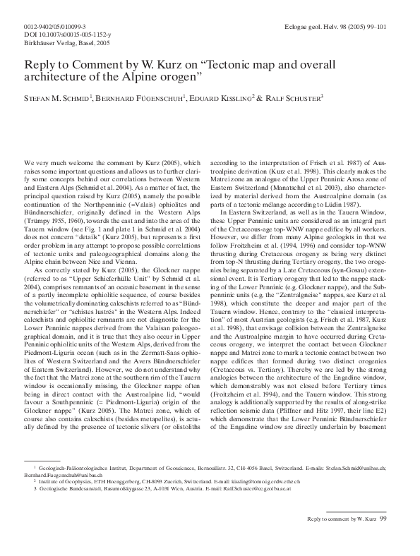 (PDF) Reply to Comment by W. Kurz on “Tectonic map and overall ...