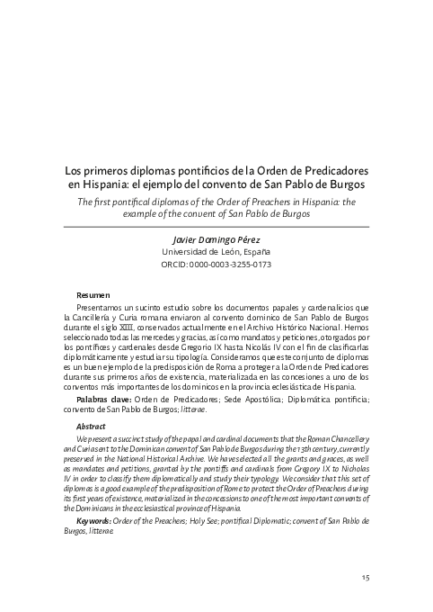 (PDF) Los primeros diplomas pontificios de la Orden de Predicadores en ...