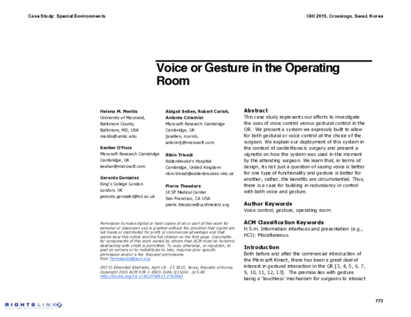 (PDF) Voice or Gesture in the Operating Room