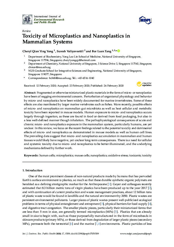 (PDF) Toxicity of Microplastics and Nanoplastics in Mammalian Systems