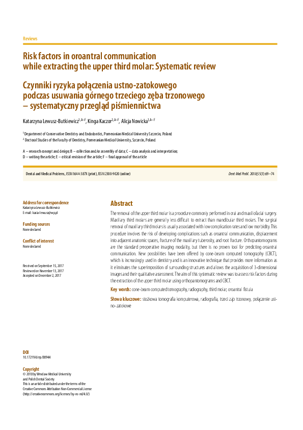 (PDF) Risk factors in oroantral communication while extracting the ...