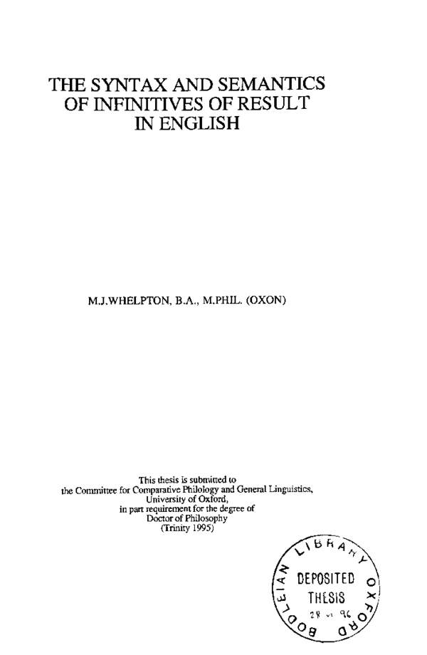 (PDF) The syntax and semantics of infinitives of result in English