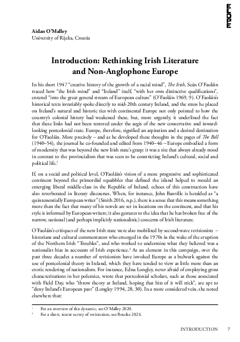 (PDF) Introduction: Rethinking Irish Literature and Non-Anglophone Europe