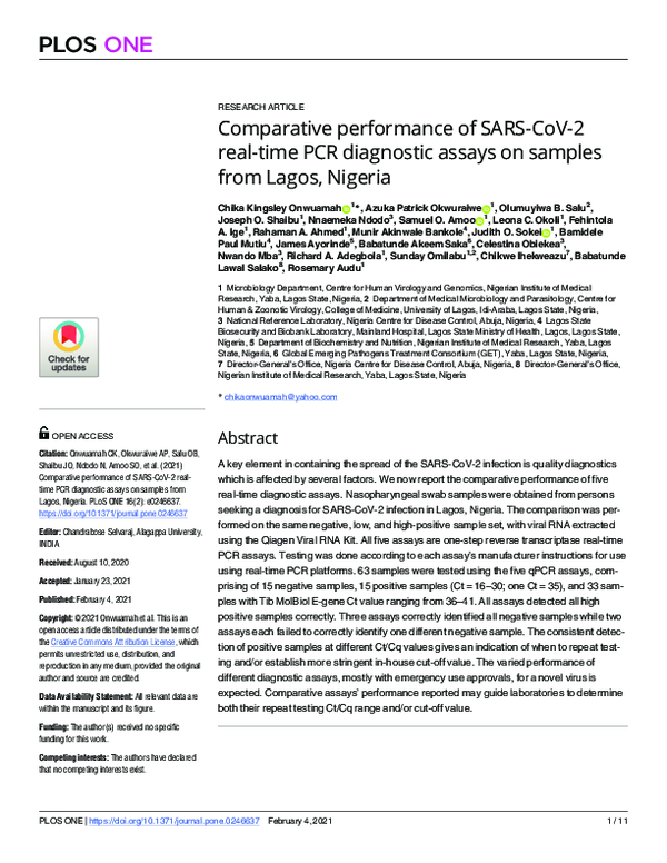 (PDF) Comparative performance of SARS-CoV-2 real-time PCR diagnostic ...