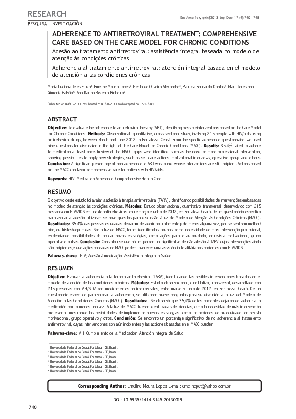 (PDF) Adherence to antiretroviral treatment: comprehensive care based ...
