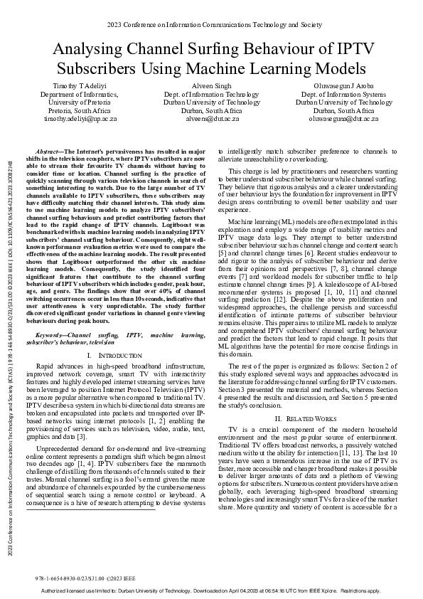 (PDF) Analysing Channel Surfing Behaviour of IPTV Subscribers Using ...