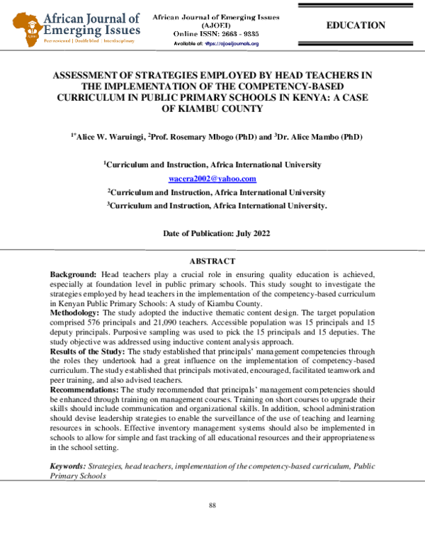 (PDF) EDUCATION ASSESSMENT OF STRATEGIES EMPLOYED BY HEAD TEACHERS IN THE IMPLEMENTATION OF THE ...