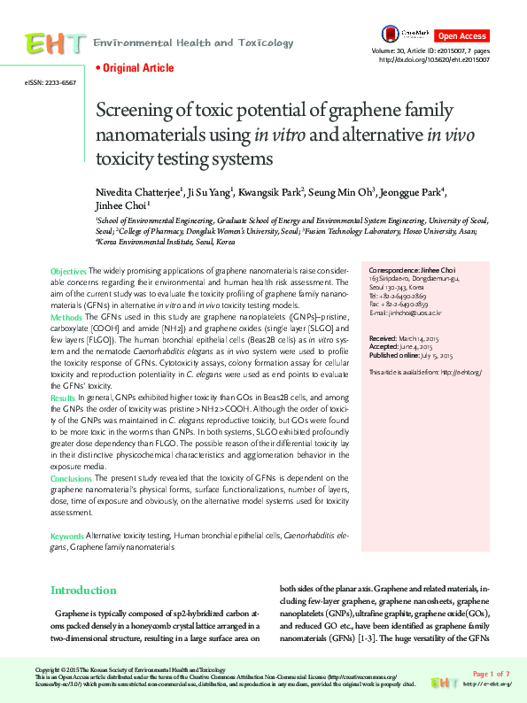 (PDF) Screening of toxic potential of graphene family nanomaterials ...