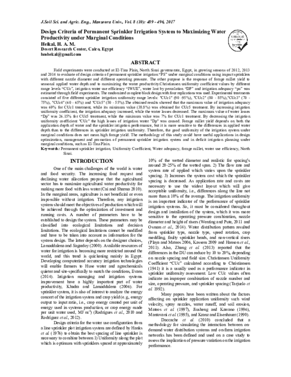 (PDF) Design Criteria of Permanent Sprinkler Irrigation System to ...