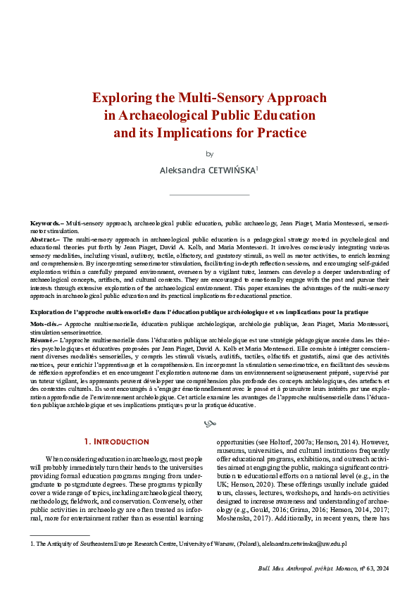 (PDF) Exploring the Multi-Sensory Approach in Archaeological Public ...