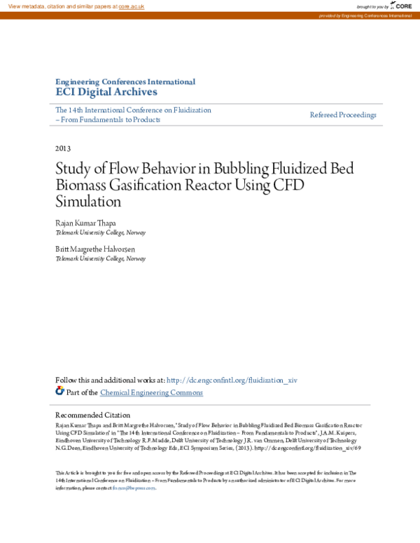 (PDF) Study of flow behavior in bubbling fluidized bed biomass gasification reactor using CFD ...