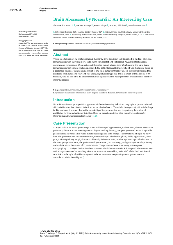 (PDF) Brain Abscesses by Nocardia: An Interesting Case