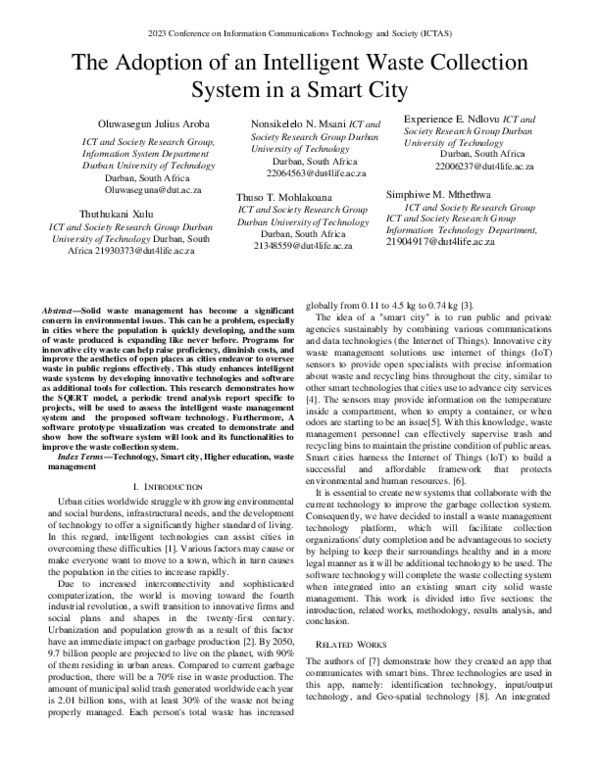 (PDF) The Adoption of an Intelligent Waste Collection System in a Smart ...