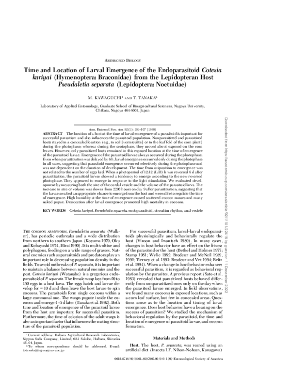 (PDF) Time and Location of Larval Emergence of the Endoparasitoid ...