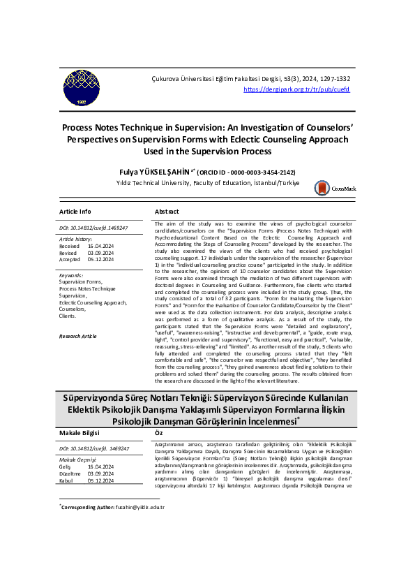 (PDF) Process Notes Technique in Supervision: An Investigation of ...