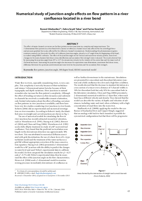 (PDF) Numerical study of junction-angle effects on flow pattern in a river confluence located in ...