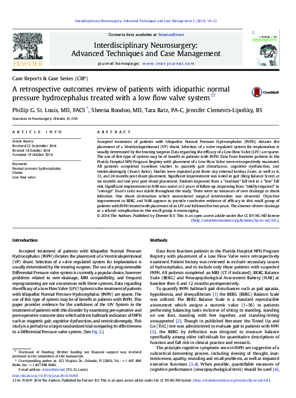 (PDF) A retrospective outcomes review of patients with idiopathic normal pressure hydrocephalus ...