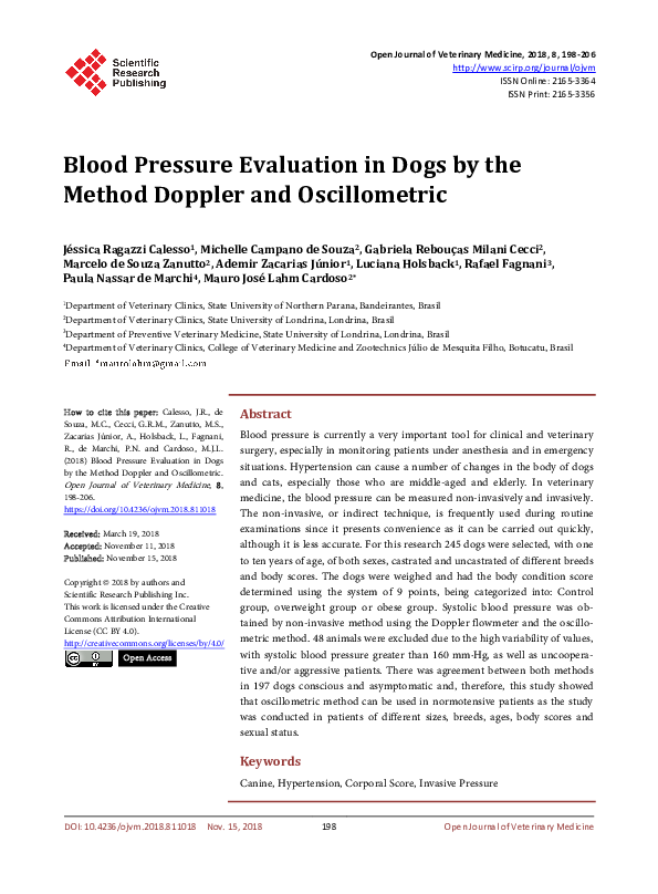 (PDF) Blood Pressure Evaluation in Dogs by the Method Doppler and ...