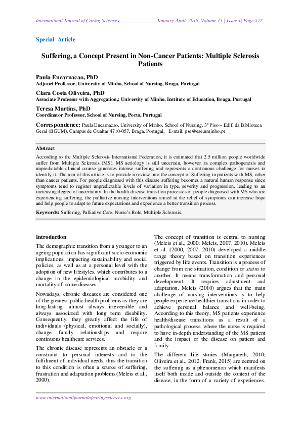 (PDF) Suffering, a concept present in non-cancer patients: multiple sclerosis patients