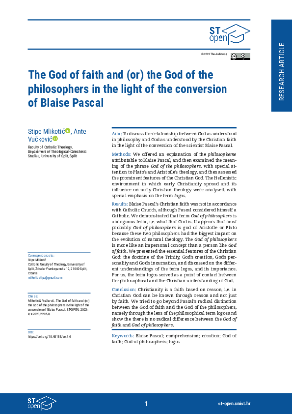 (PDF) The God of faith and (or) the God of the philosophers in the ...