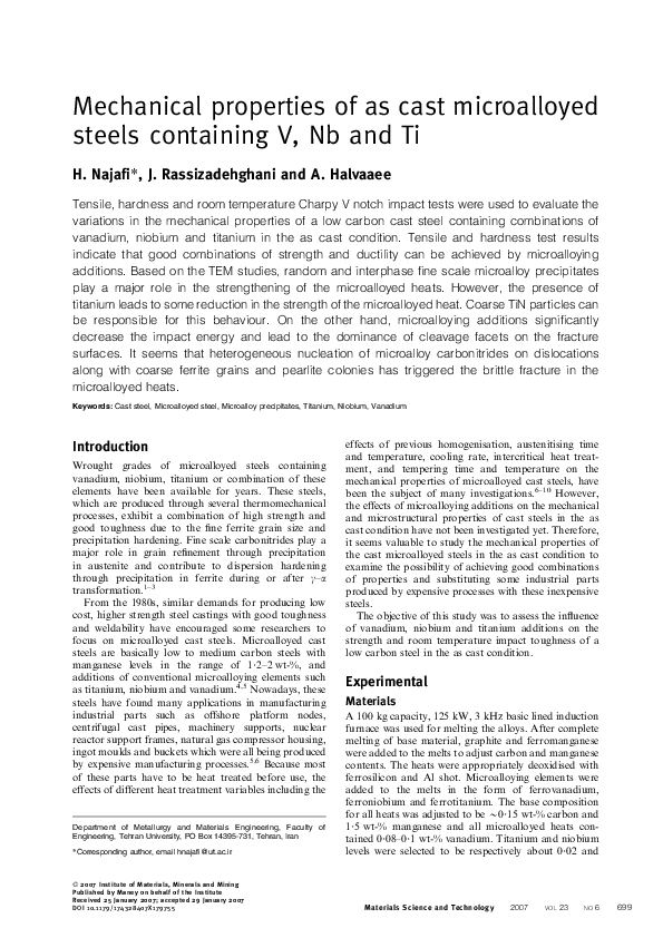 (PDF) Mechanical properties of as cast microalloyed steels containing V, Nb and Ti