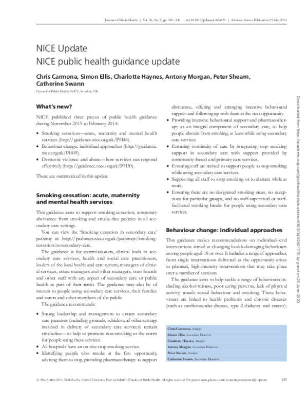 (PDF) NICE Update: NICE public health guidance update