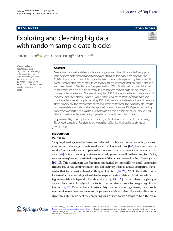 (PDF) Exploring and cleaning big data with random sample data blocks
