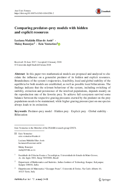 (PDF) Comparing predator–prey models with hidden and explicit resources