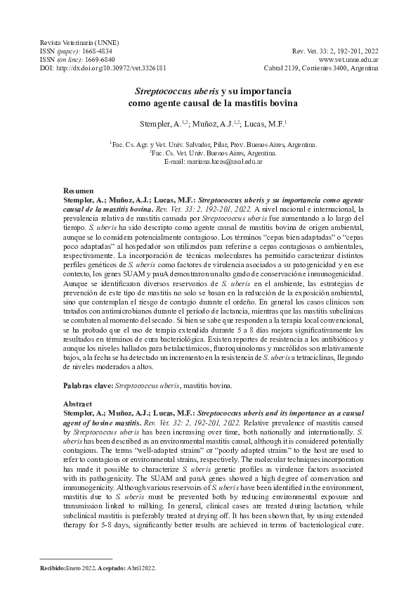 (PDF) Streptococcus uberis y su importancia como agente causal de la ...