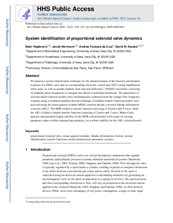 (PDF) System identification of proportional solenoid valve dynamics