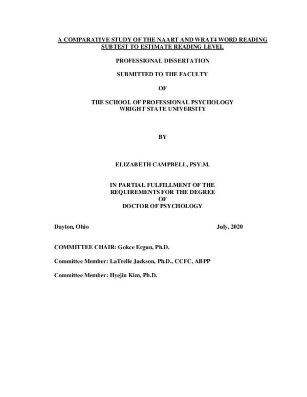 (PDF) A comparative study of the NAART and WRAT4 Word Reading subtest ...