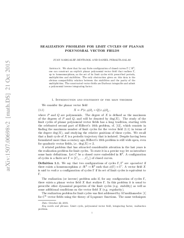 (PDF) Realization problems for limit cycles of planar polynomial vector fields
