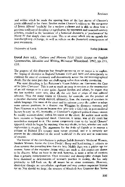 (PDF) Review: Culture and History 1350–1600: Essays on English ...