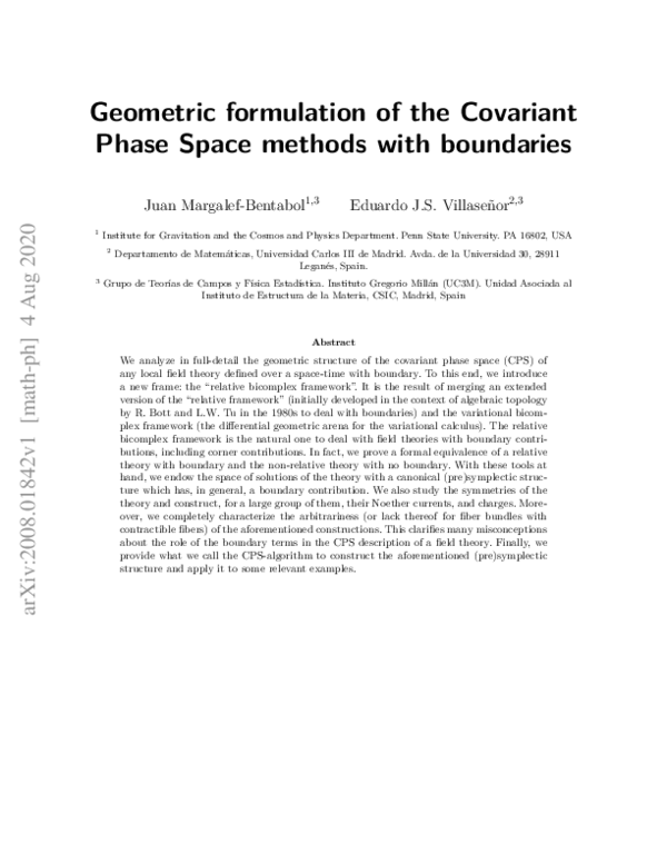 (PDF) Geometric formulation of the covariant phase space methods with boundaries