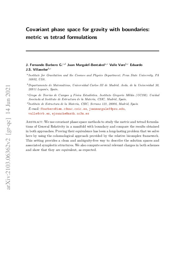 (PDF) Covariant phase space for gravity with boundaries: Metric versus tetrad formulations