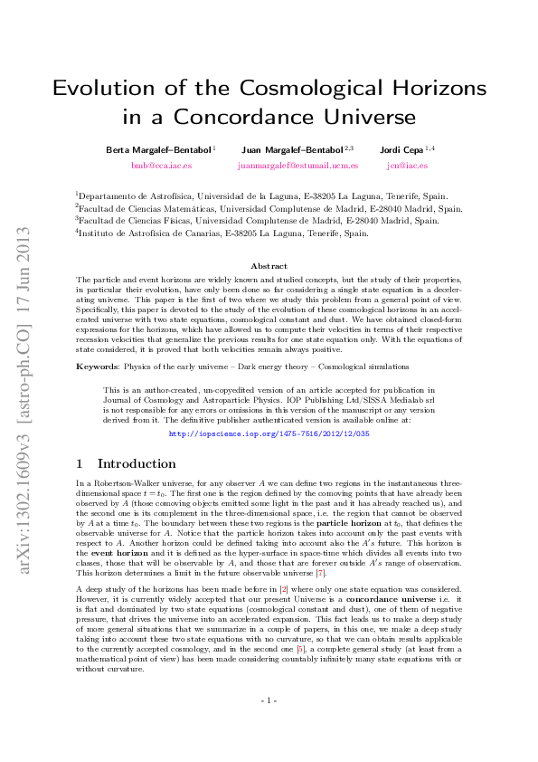 (PDF) Evolution of the cosmological horizons in a concordance universe