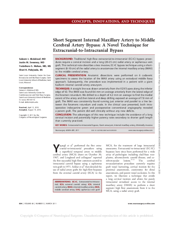(PDF) Short Segment Internal Maxillary Artery to Middle Cerebral Artery ...