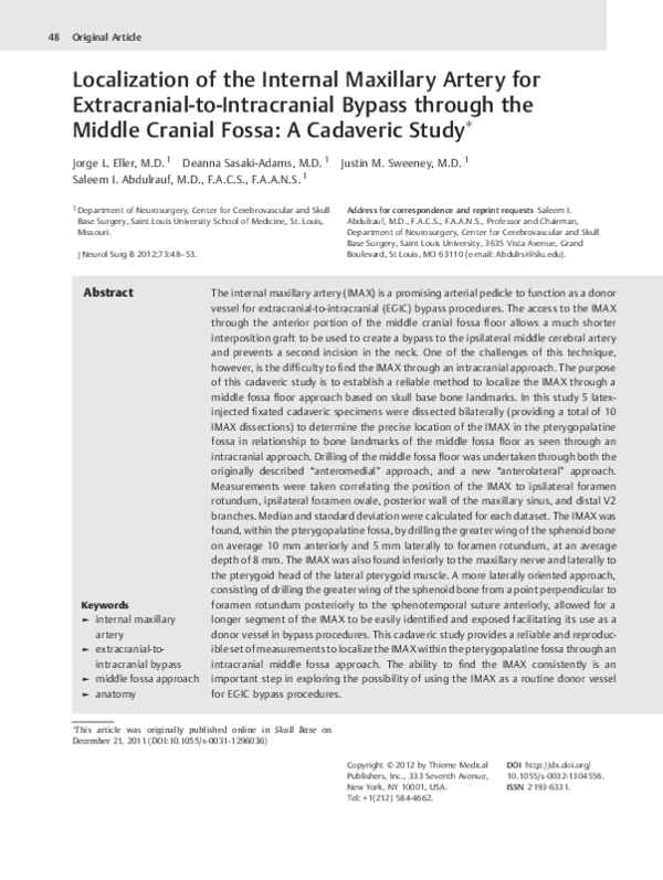 (PDF) Localization of the Internal Maxillary Artery for Extracranial-to ...