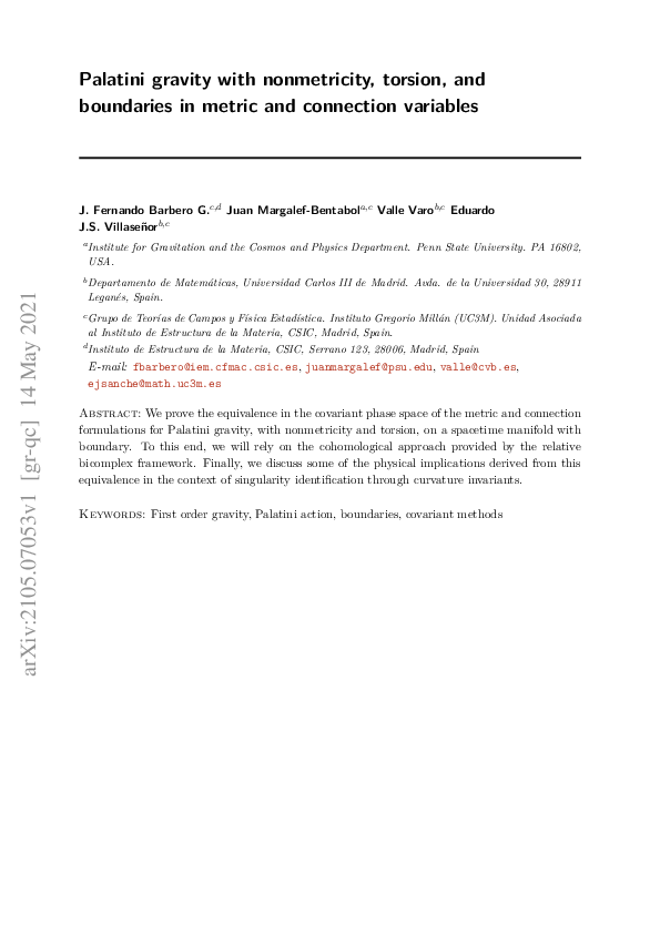 (PDF) Palatini gravity with nonmetricity, torsion, and boundaries in ...