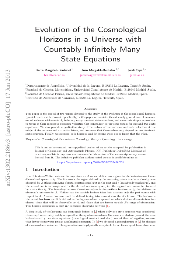 (PDF) Evolution of the cosmological horizons in a universe with ...