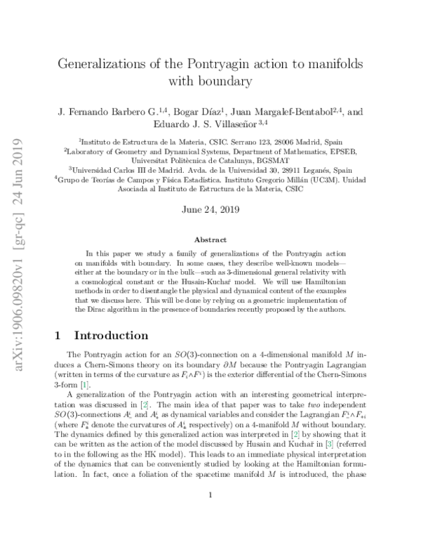 (PDF) Generalizations of the Pontryagin action to manifolds with boundary