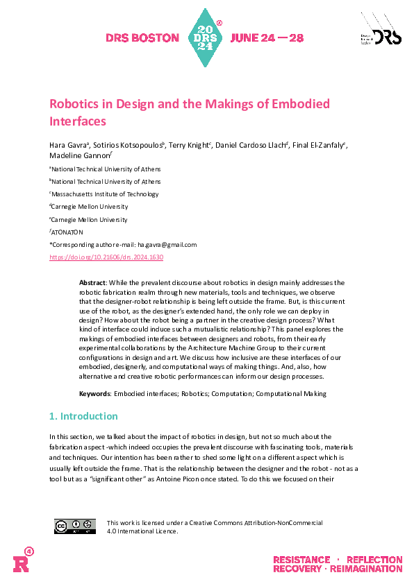 (PDF) Robotics in Design and the Makings of Embodied Interfaces