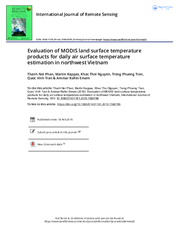 (PDF) Evaluation of MODIS land surface temperature products for daily air surface temperature ...
