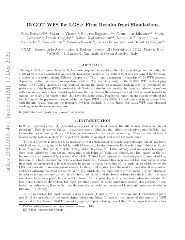 (PDF) INGOT WFS for LGSs: First Results from Simulations
